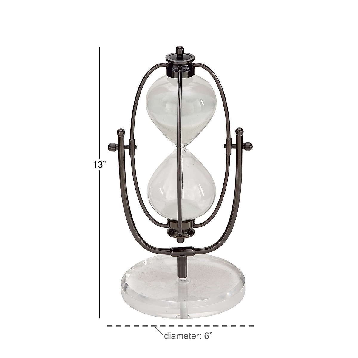 Deco 79 Sophisticated Metal Glass Acrylic Sand Timer, Black, 6”L x 6”W x 12”H, (53422)