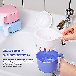 Large Denture Baths Cup, False Teeth Bath Cup with Strainer and Lid for Soaking Dentures or Storing Pacifier, Capacity 10.6 Oz