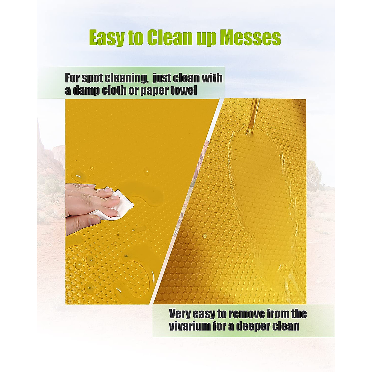 Helidrago Bearded Dragon Tank Accessories, Reptile Substrate Floor, Leopard Gecko Tank Liner Mat for 40 Gallon, 20 Gallon, 50 Gallon,75 Gallon Lizard Tank, Yellow