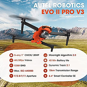 Autel Robotics EVO 2 Pro V3 Drone: 2023 Newest EVO II Pro V3 Rugged Bundle, Son-y 1" CMOS Sensor & 6K HDR Video, Moonlight Algorithm 2.0, Max. ISO 44000,12-Bit DNG, F2.8 - F11 Aperture, (Worth $759) 6.4" Smart Controller SE, 15KM Image Transmission, SkyLi