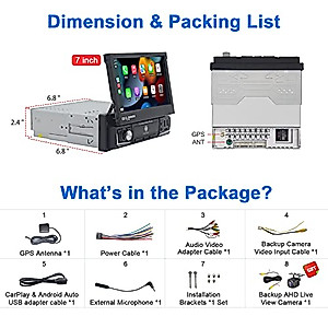 Wireless CarPlay Single Din Car Stereo Wireless Android Auto 7 Inch Flip Out Touch Screen Car Radio GPS Navigation Bluetooth FM WiFi Flip Up Touchscreen Car Audio Receiver USB/TF/AUX Port Head Unit