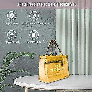 Clear Tote Bag for Women, Small Transparent PVC Tote Bag Women Shoulder/Crossbody Bag Top Handle Mesh Tote with Zipper and Pockets, Waterproof Beach Bag