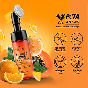 Botanic Hearth Vitamin C Foaming Face Wash with Papaya & Orange | Extracts Built-In Silicone Brush | Cleansing & Glowing Skin | Paraben & Sulphate Free | Face Cleanser for Women & Men | 5.1 fl oz