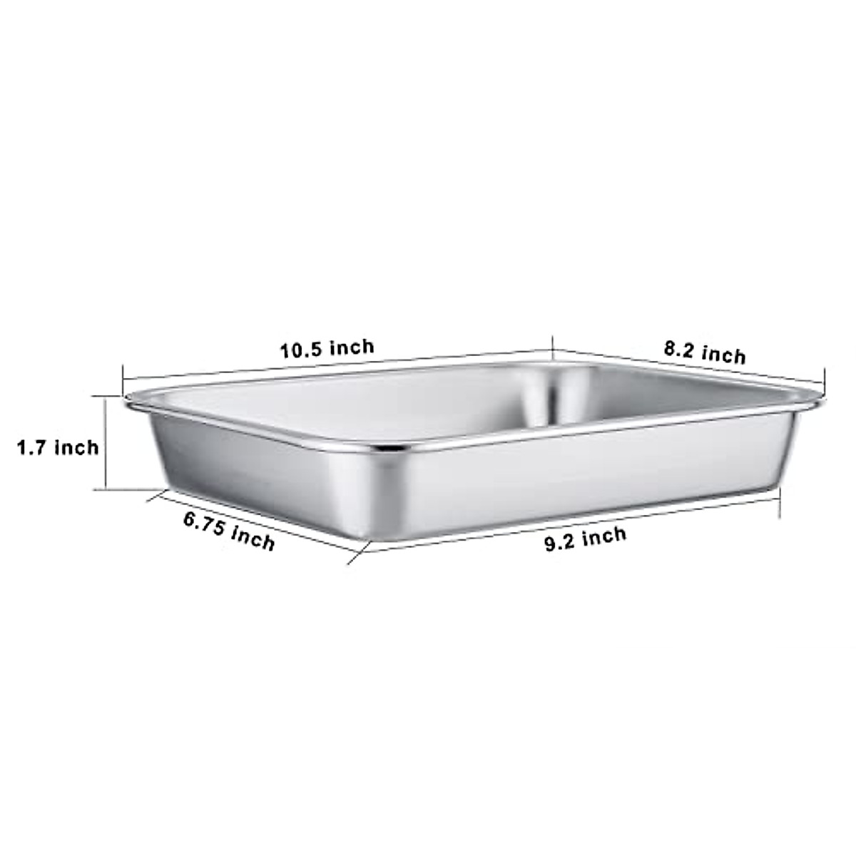 TeamFar Lasagna Pan, Stainless Steel Rectangular Cake Brownie Pan Casserole Baking Dish, 10.5’’ x 8’’ x 1.7’’ Compact for Toaster Oven, Non Toxic & Healthy, Brushed Finish & Easy Clean-Dishwasher Safe