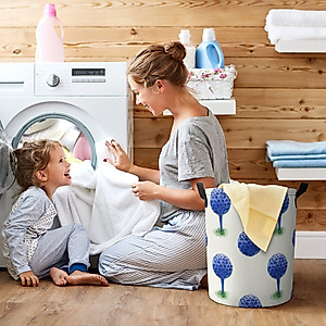 MoBlinko Blue Golf Balls Laundry Hamper Collapsible Laundry Basket with Handles Waterproof Clothes Toy Round Storage Bin for Bedroom Bathroom