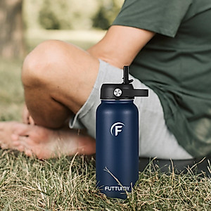 Futtumy Stainless Steel Water Bottle with Straw, 32oz Water Bottle with Spout Lid and Straw Lid, Double Wall Vacuum Insulated Water Bottle, Thermal Bottle for Sports Travel School Gym (Blue gradient)