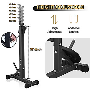 Bench Press, CANPA Olympic Weight Bench with Squat Rack Workout Bench Adjustable Barbell Rack Stand Strength Training Home Gym Multi-Function(Black)