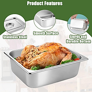 3 Pack Half Size 4 Inch Hotel Pan with Lids 2.6 Inch Perforated Steam Pan Stainless Steel Restaurant Pans for Restaurants, Cafeteria, Kitchen