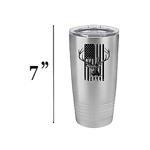 Rogue River Tactical USA Flag Buck Hunting 20 Oz. Travel Tumbler Mug Cup w/Lid Vacuum Insulated Hot or Cold United States Deer