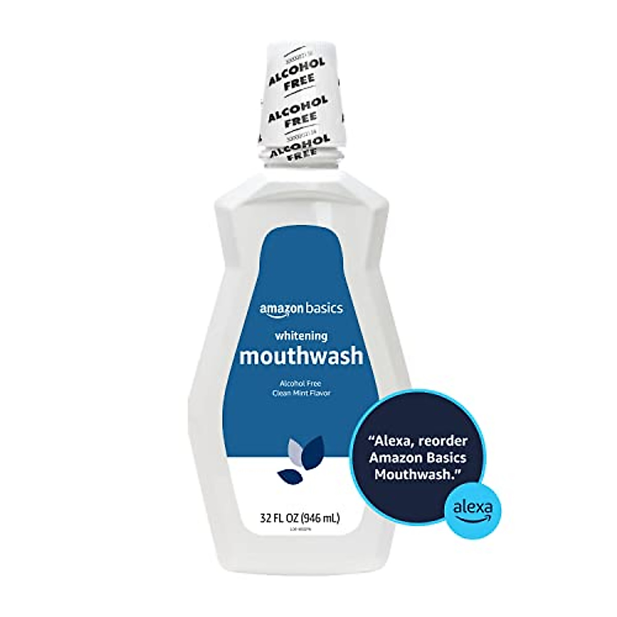 Amazon Basics Teeth Whitening Mouthwash, Alcohol-Free, Clean Mint, 32 Fluid Ounces, 1-Pack, Previously Solimo
