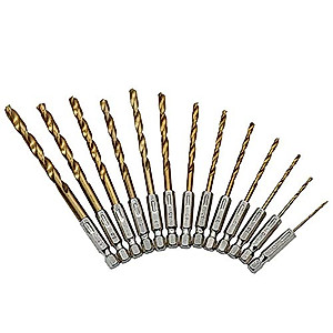Hex-Shank Drill Bit Set, HSS Titanium Coated Twist Drill Bits Set Hex Shank High Speed Steel Drill Bit for Metal Wood Plastic Aluminum Thin Iron, Quick Change Regular Drilling Tools 13Pcs