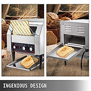 VEVOR 300 Slices/Hour Commercial Conveyor Toaster,2200W Stainless Steel Heavy Duty Industrial Toasters w/ Double Heating Tubes,Countertop Electric Restaurant Equipment for Bun Bagel Bread Baked Food