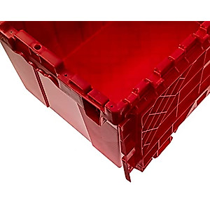 12 Gallon Heavy-Duty Flip Tote Storage Container (PACK OF 6) - Red, Commercial Flip Top Tote, Industrial Plastic Storage Tote - 21 in. L x 15 in. W x 12in. H, Padlock & Metal Hinged Flip Cover