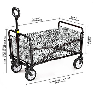 Outdoor Collapsible Wagon Seamless Black White Fur Stylish Fashionable Wild Leopard Cheetah Camping Shopping Garden Cart Heavy Duty Wagon Adjustable Portable Utility Folding Wagon with Wheels