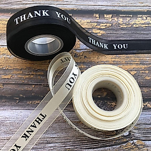 LXKBD 2 Rolls Satin Organza Ribbons with “Thank You" Printing ,1 Inch by 25 Yard Spool for Thanksgiving Day Gift Wrapping,Wedding Favor,Cake Box Decoration and Handmade Crafts (Black and Champagne)
