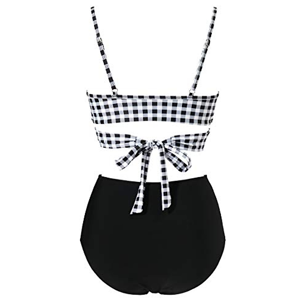 SUUKSESS Women High Waisted Bikini Criss Cross Swimsuits Push Up Bathing Suits (XS, Gingham)
