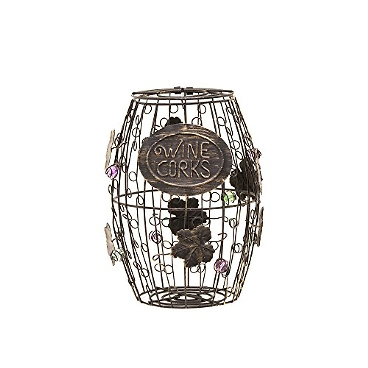 Mind Reader Barrel Metal Wine Cork Holder with Ornaments, Black
