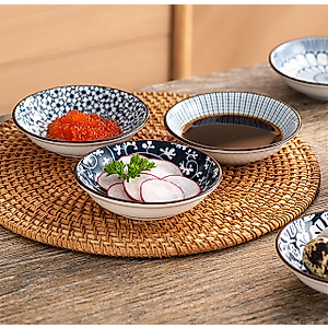 SYJAN HOME Ceramic Dipping Bowls,4 Inch Soy Sauce dish,Pinch Bowls Set of 6,Side Dishes for Snack,Sushi,Sauce,3 Oz Japanese Style Small Bowls for Side Dishes,Kitchen Prep,Vintage Blue