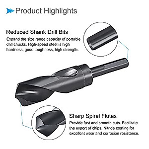 CoCud Reduced Shank Drill Bit, 28.5mm Cutting Edge 1/2" Shank, Nitride Coated High Speed Steel 6542 Twist Drill Bits - (Applications: for Stainless Steel Metal Wood)