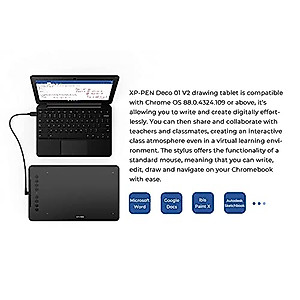 XPPen Deco 01 V2 Graphics Tablet 10x6.25 Inch Drawing Tablet 8192 Levels Pressure Battery-Free Pen with Tilt Function Android/Chromebook Supported Online Teaching Tablet
