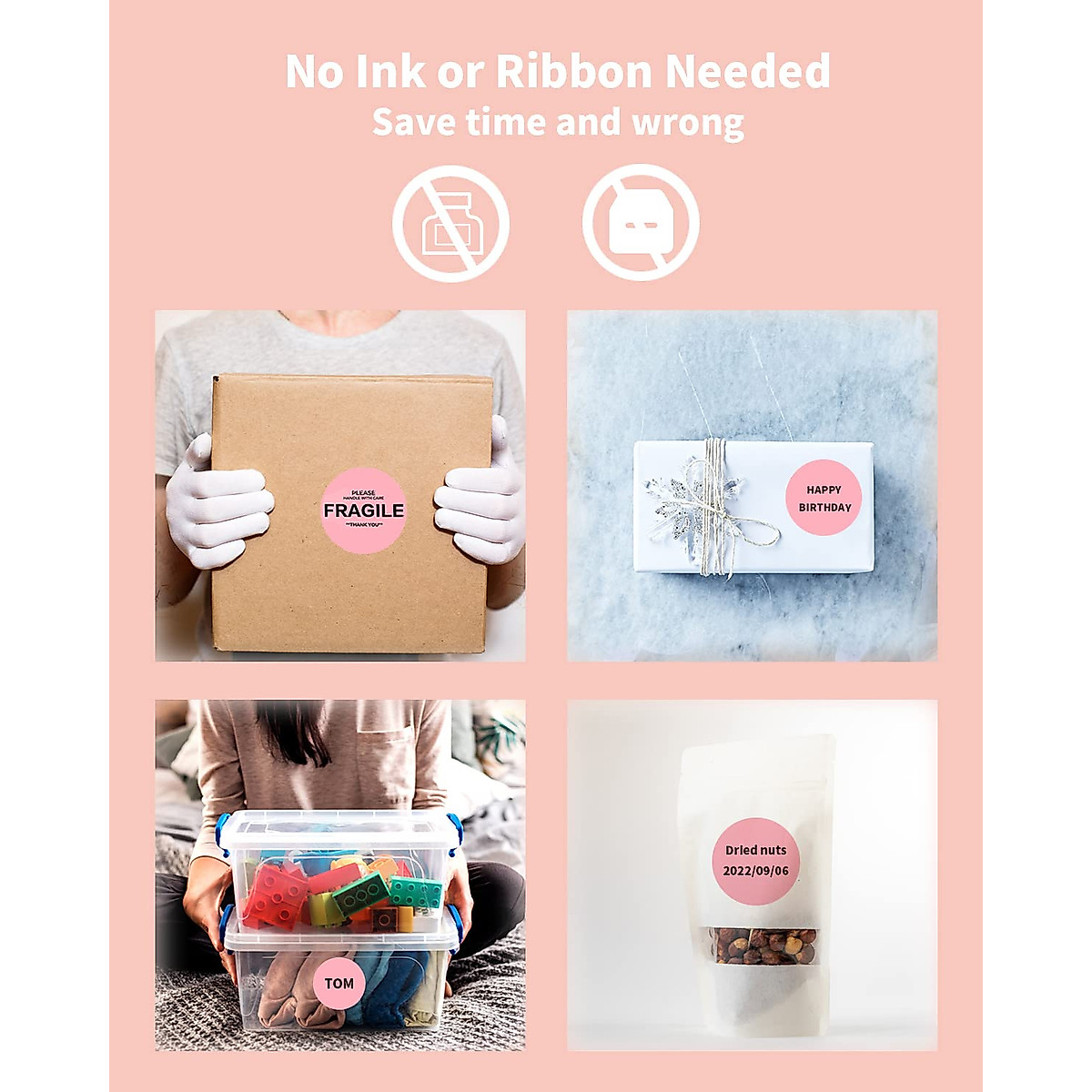 Label Printer with Thermal Pink Round Label - 2"