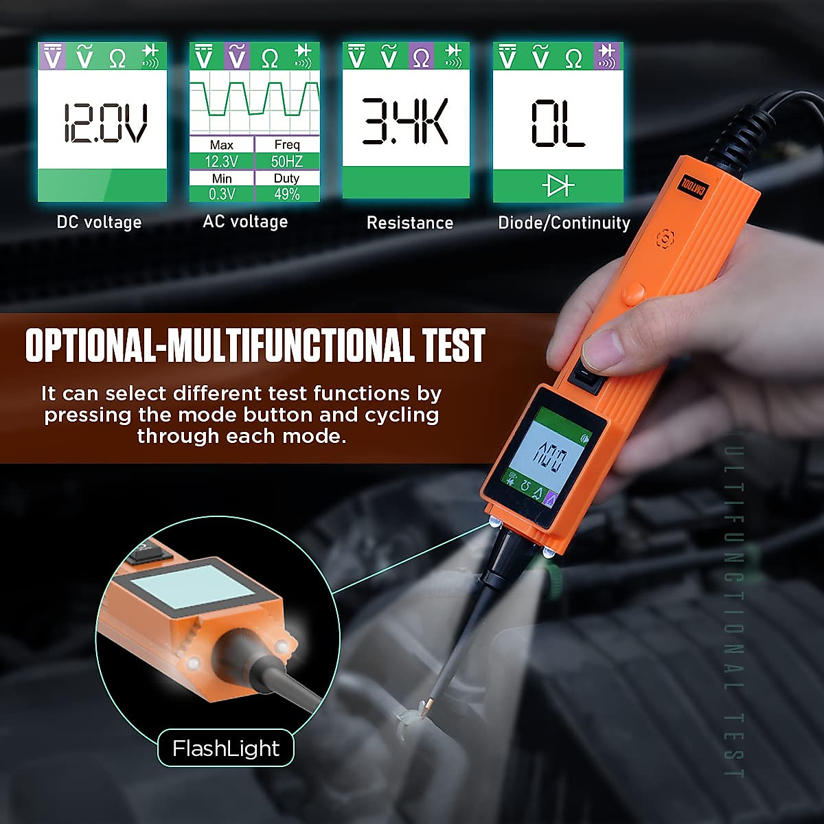 CMTOOL Automotive Circuit Tester 0-65V LED Test Light Probe Tester 6V 12V 24V Car Power Circuit Probe Kit Short Finder Master Kit AC DC Voltage Resistance Diode Electrical System Test Diagnostic Tool