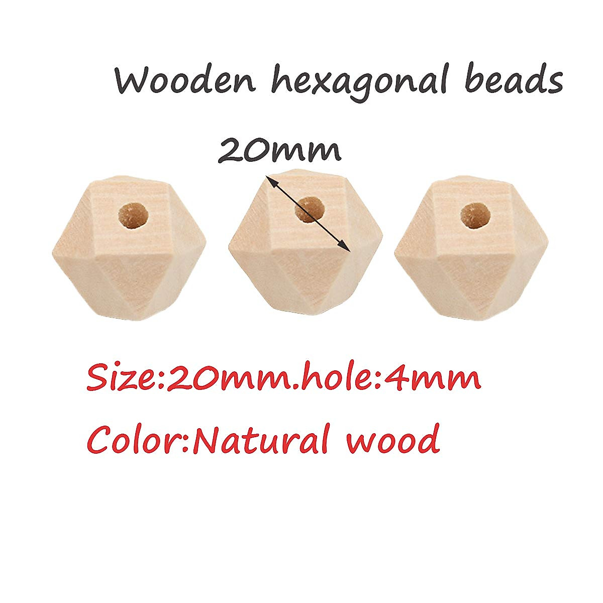 Alenybeby Organic Wooden Geometric Hexagon Beads Accessory 20mm Ecofriendly Wood Faceted Beads DIY Craft Jewelry (20mm-20pcs)