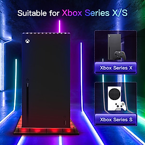 Gina LED Light Cooling Stand for Xbox Series X/S Console Accessories, 5050 Chip RGB LED Strip Vertical Stand, 12 Colors 300 Effects, DIY Multi-Colour Light by App Control, Music Sync, Heat Dissipation