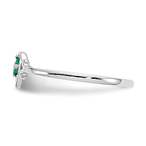 Jewelry Stores Network Emerald Round Heart May Birthstone Ring in Real 14k White Gold Size 7
