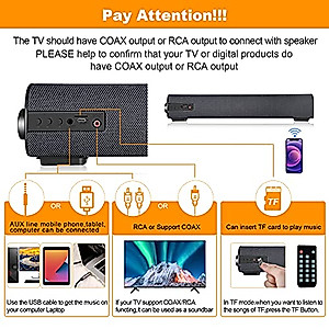 Sound Bars for TV/PC, 16.9" Outdoor/Indoor Mini Soundbar with Wired & Wireless Bluetooth 5 Speaker, 2 X 5 W Sound Bar with Subwoofer for Small Room, Coax/AUX/RCA/TF Card and Remote Control (Updated)