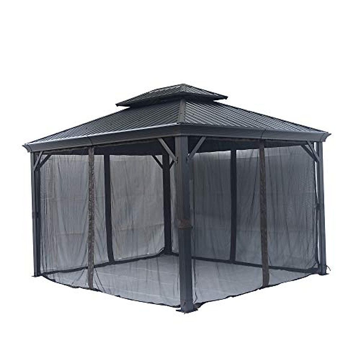 Cloud Mountain Steel Gazebo Hardtop Double Roof Rectangular 10'x12', Black
