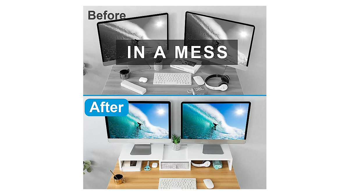 TEAMIX Adjustable Dual Monitor Stand with Drawer