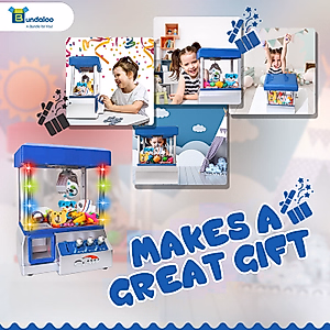 Bundaloo Claw Machine Arcade Game - Electronic Mini Candy and Toy Grabber Dispenser for Kids - with Lights Sound & 4 Mini Plush Animals (Blue)