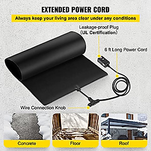 VEVOR, 20in x 30in Walkway, 120V Ice, PVC Heated 6ft Power Cord, Slip-Proof, Ideal Winter Outdoor Snow Mat, 2'' per Hour Melting Speed, Black