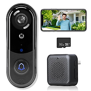 Doorbell Camera Wireless WiFi Video Doorbell Two-Way Audio Human PIR Motion Detection HD Security Camera Real-Time Video for iOS & Android Phone