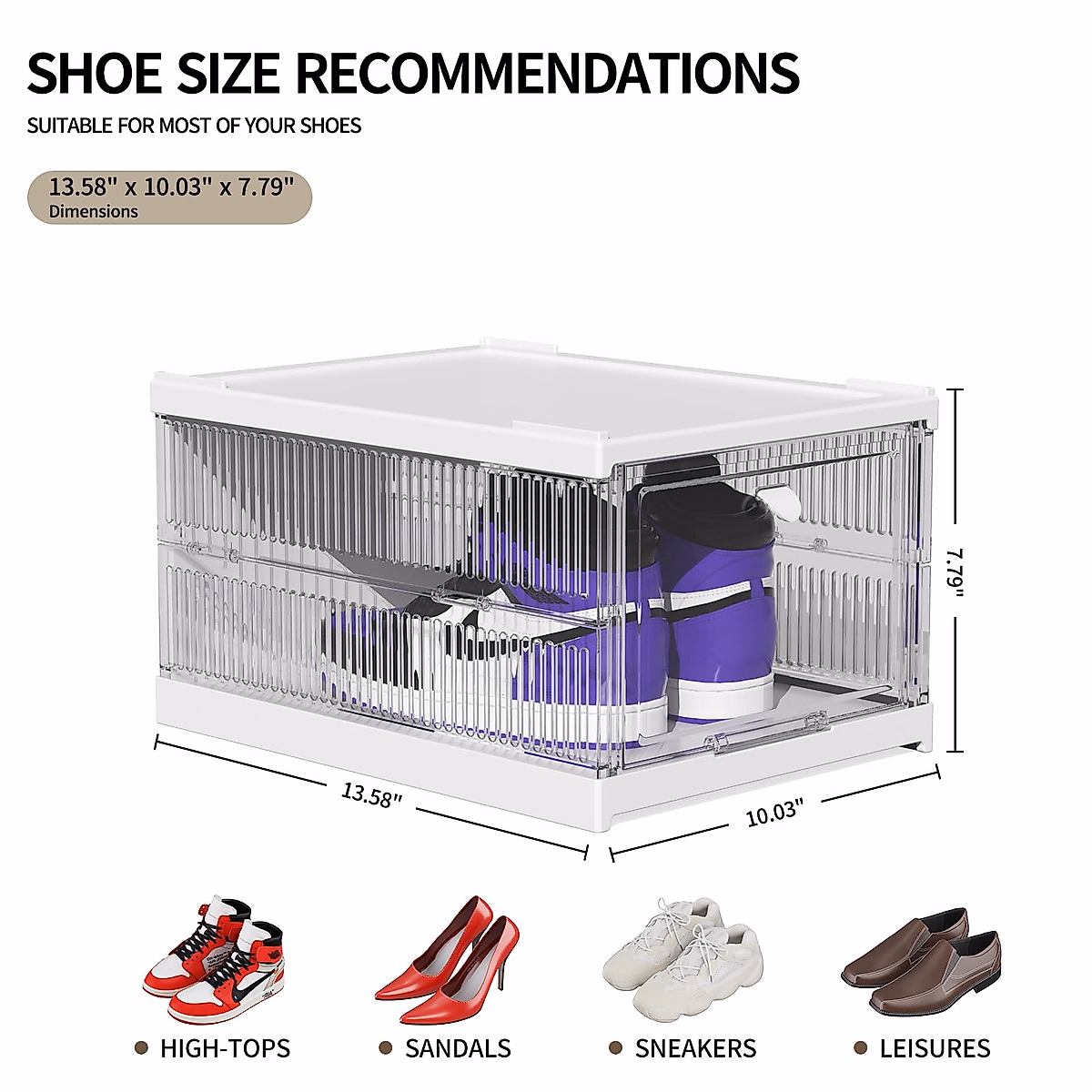 TIDYAVE Shoe Boxes Clear Plastic Stackable, Shoe Storage Organizer Boxes Easy Installation All in One Shoe Box with Doors 6 Tier Foldable Shoe Box Space Saving for Closet Entryway Containers Bins