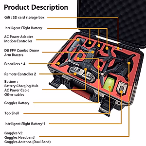 Judunmsk Drone Waterproof Hard Case for DJI FPV Case, Large-Capacity Carrying Case Without Disassembling The Propeller, Compatible with Arm Bracers Accessories(Not Include Arm Bracers and Drone)