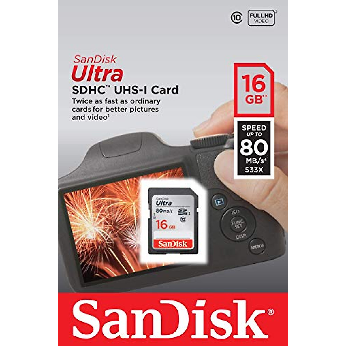 SanDisk Ultra 16GB Class 10 SDHC UHS-I Memory Card up to 80MB/s (SDSDUNC-016G-GN6IN)