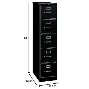 HON 5 Drawer Vertical File, 26-1/2"D, Legal, Black, HON315CPP