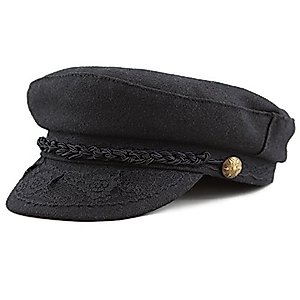 The Hat Depot 1400CD1970 Winter Unisex 100% Wool Greek Fisherman's Hat (L/XL, Black)