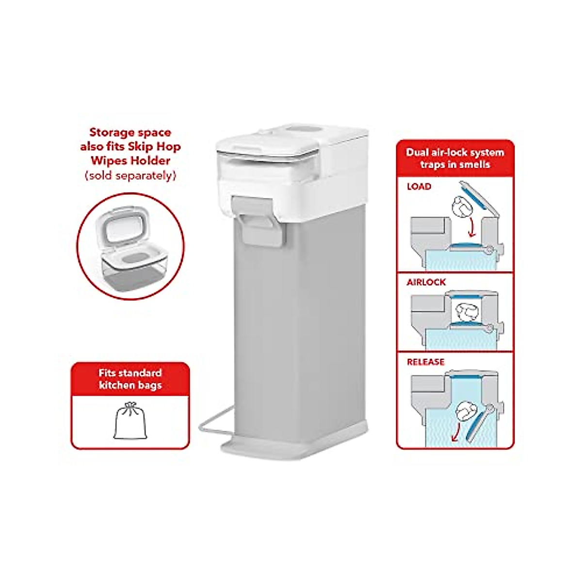 Skip Hop Diaper Pail with Dual Air-Lock, Universal Refill Bags, White