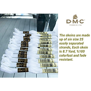 DMC White Embroidery Floss Kit, 6 Strand 117- Blanc CottonThread 12/ Pack Bundle with 1Skein of Each DMC Ecru/Snow White and DMC Cross Stitch Needles.Premium String/Yarn.Friendship Bracelet Supplies
