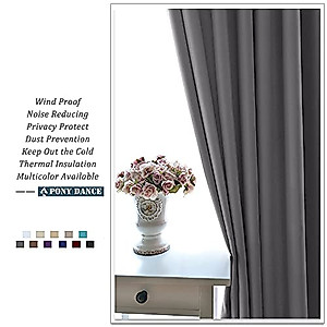 PONY DANCE Grey Blackout Curtains - Thermal Insulated Grommet Curtain Panels Room Darkening for Kitchen/Bedroom Window Treatments Home Decoration, 42 Inches Wide by 45 Inches Long, 1 Pair