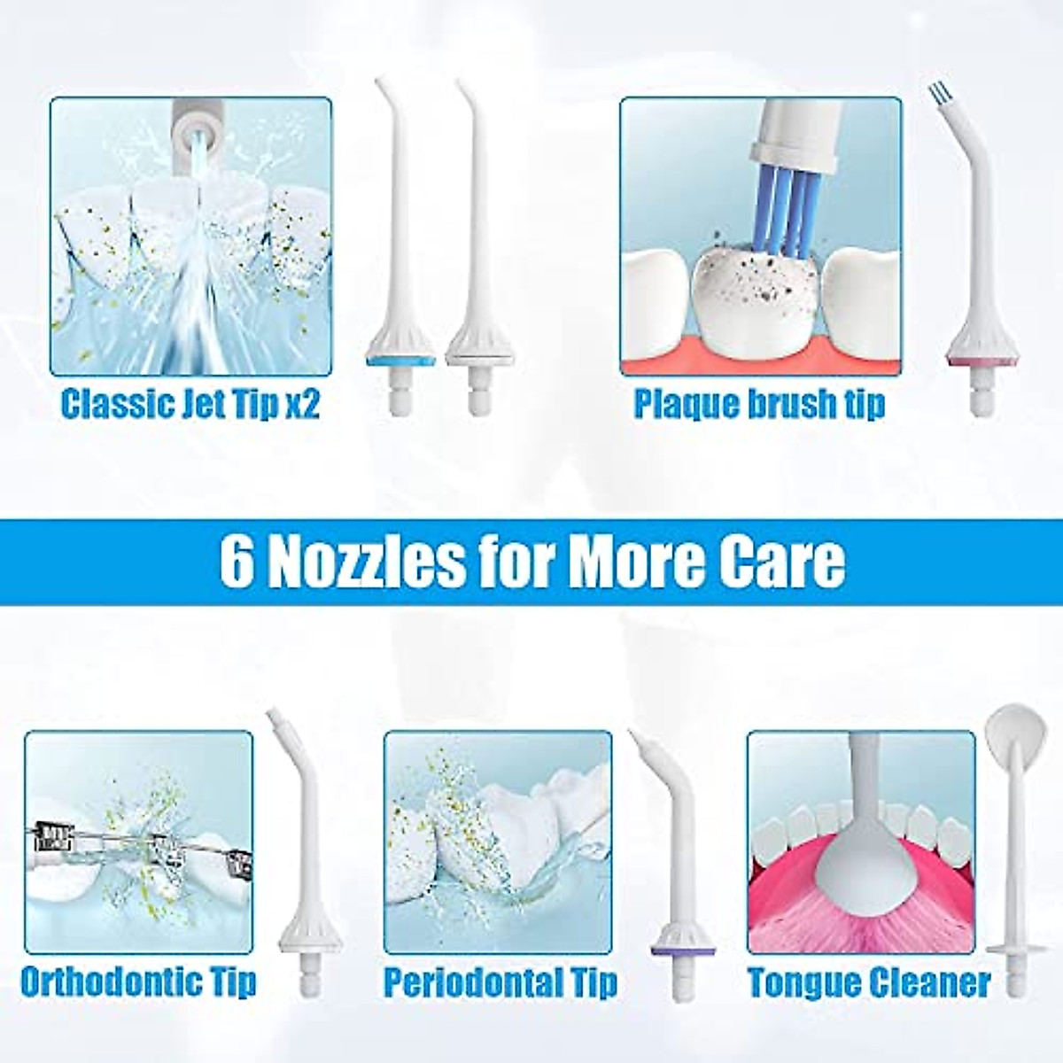 Water Dental Flosser Cordless Oral Irrigator, Portable and Rechargeable Water Teeth Pick with 3 Modes 6 Jet Tips, 300ML IPX7 Waterproof Dental Flosser for Oral Care