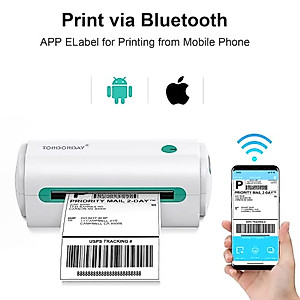 Tordorday Bluetooth Thermal Label Printer, 4 Rolls Thermal Labels with Bluetooth Shipping Label Printer for Shipping Packages