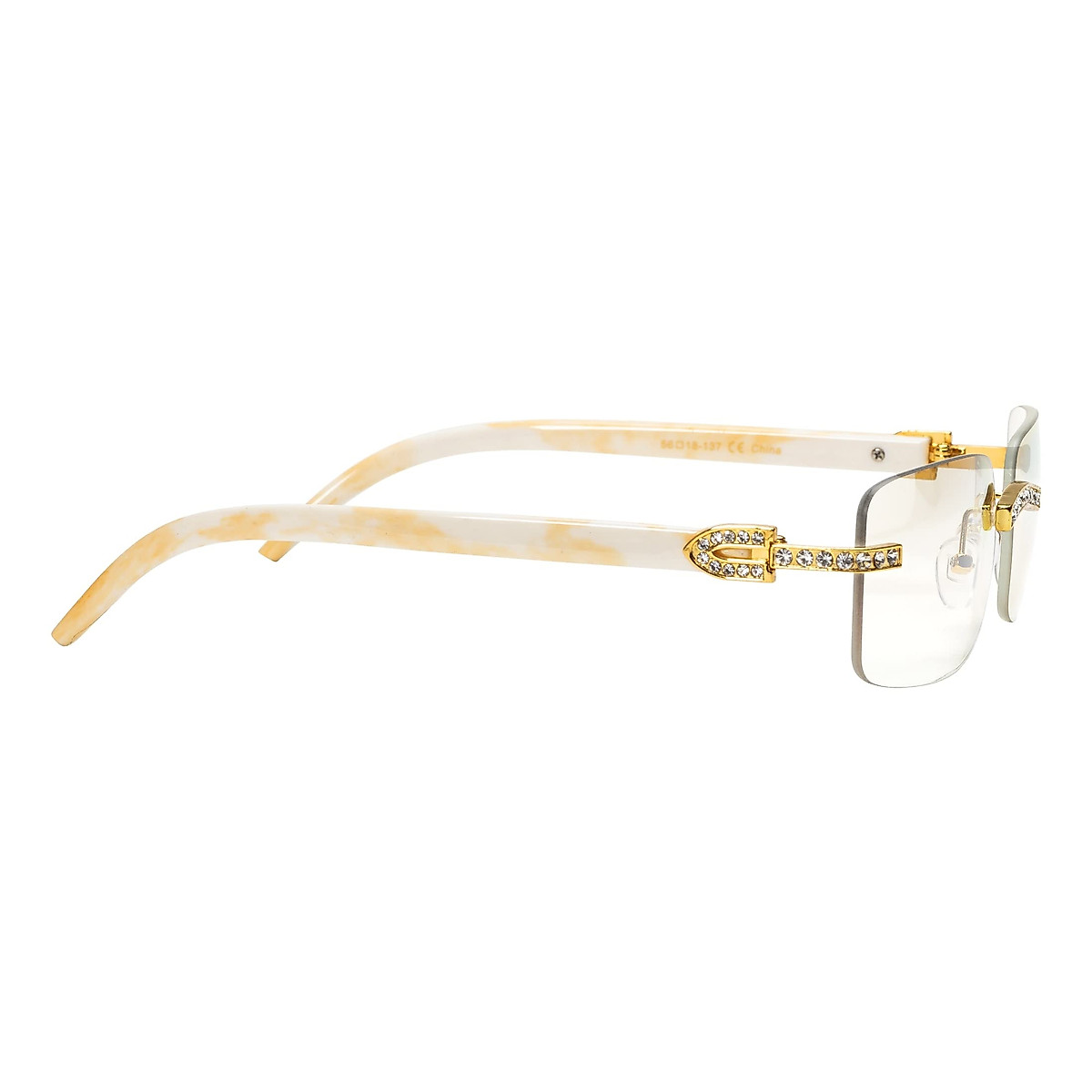 Retro Vintage Style Rimless Clear Lens Sunglasses for Women & Men Luxury Glasses Fashion Crystal Wood Eyewear Shades (Gold Marble/Clear Tint)