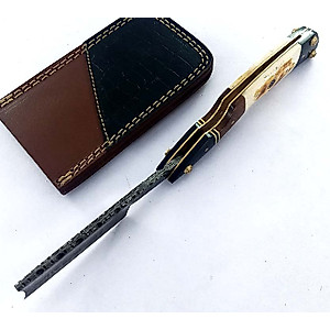 Damascus Steel Straight edge Razor Barber Salon Shaving wet shave real leather sheath for men SM151