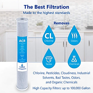 Express Water – 10 Pack Water Filter Activated Carbon Block Replacement Filter – ACB Large Capacity Water Filter – Whole House Filtration – 5 Micron Water Filter – 2.5” x 20” inch