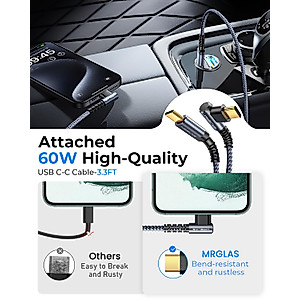 MRGLAS 90W USB C Car Charger Fast Charging, [PD45W & QC45W][Extra 3.3ft Type C Cable][Flush Fit][All Metal], Cigarette Lighter USB Charger for iPhone15 Pro Max Samsung S24 S23 Ultra Pixel 7/7Pro