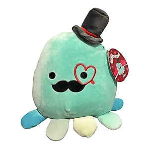 Squishmallows Official Kellytoy Valentines Squad Collectible Squishy Soft Plush Toy Animal (Eiko The Octopus (with Top Hat and Mustache), 8 Inch)